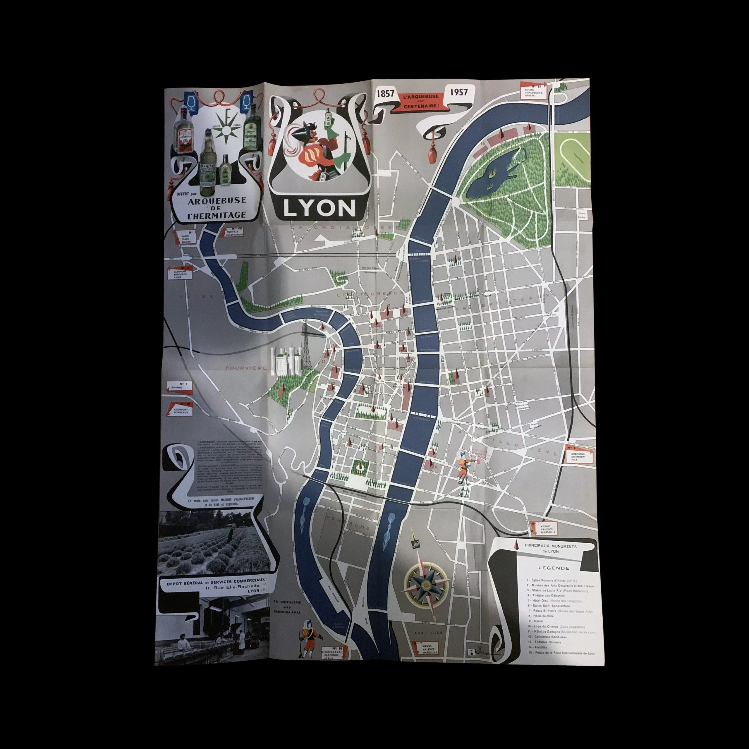 Lyon City Guide, Fold Out Map, 1957 - Design Reviewed