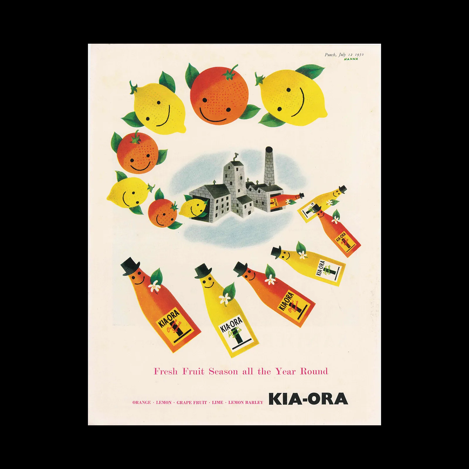 Kia-Ora, Fresh Fruit Season all Year Round, Advertisement, 1950 ...