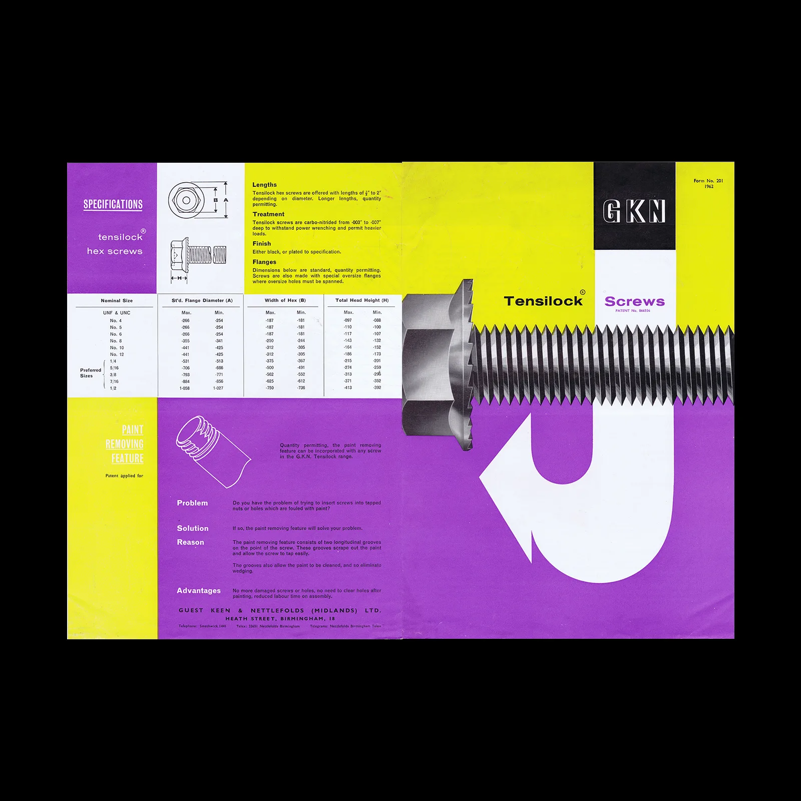 GKN, Tensilock Self Locking Hex Screws, Brochure, 1962 - Design Reviewed
