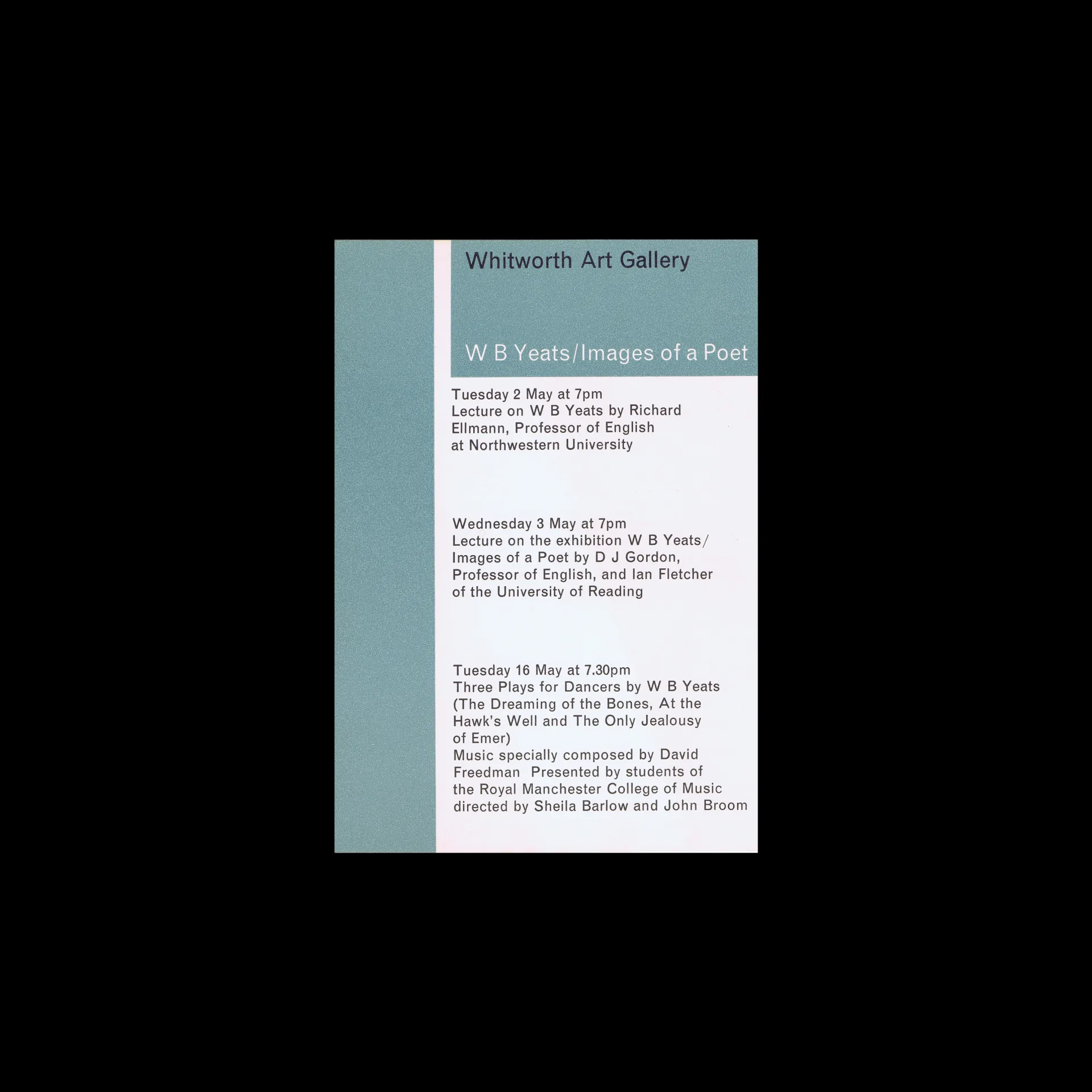 W B Yeats / Images of a Poet, Lecture Invitation, Whitworth Art Gallery ...